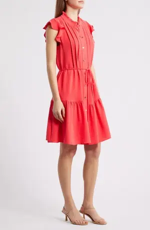 Julia Jordan Flutter-sleeve Shirtdress - Coral