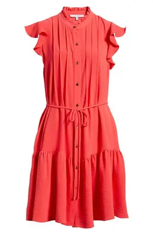 Julia Jordan Flutter-sleeve Shirtdress - Coral