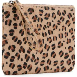 Mango Leopard Genuine Calf Hair Coin Pouch - Sand