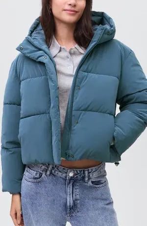 Mango Hooded Puffer Jacket - Blue