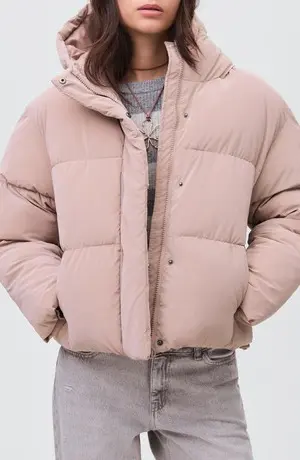 Mango Hooded Puffer Jacket - Pastel Pink