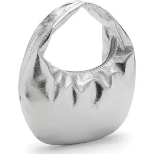 Mango Faux Leather Top Handle Bag - Silver