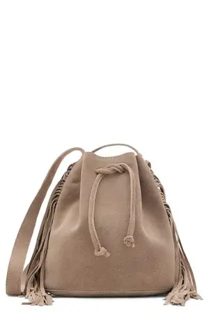 Mango Fringed Suede Bucket Bag
