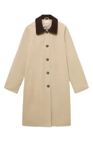 Mango Corduroy Collar Trench Coat - Ecru