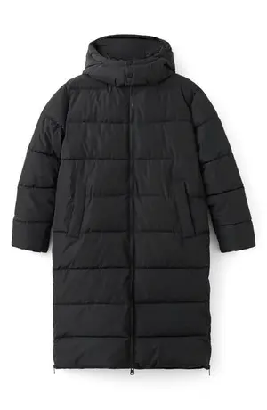 Mango Hooded Puffer Coat - Black