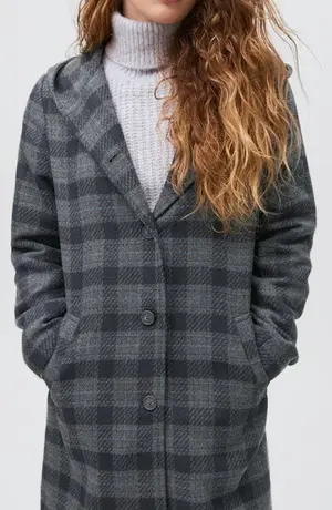 Mango Plaid Hooded Coat