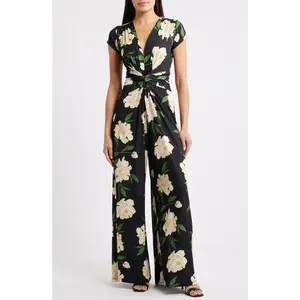 Vince Camuto Floral Twist-front Wide-leg Jumpsuit - Black Multi