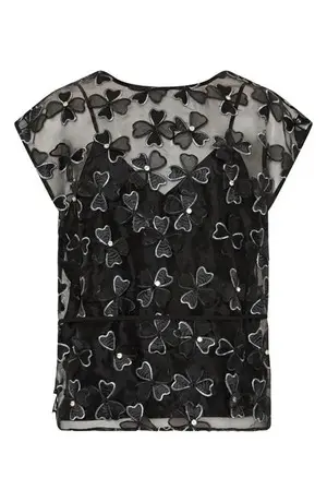 MILLY Ryan Clover Bow Rhinestone Organza Top