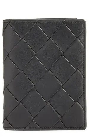 Nordstrom Woven Leather Bifold Card Case - Black
