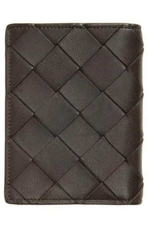 Nordstrom Woven Leather Bifold Card Case - Brown Coffee
