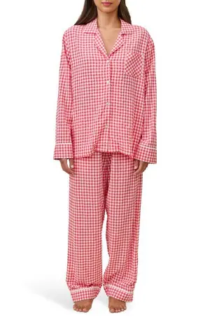 PAPINELLE Seersucker Gingham Cotton Blend Pajamas - Geranium