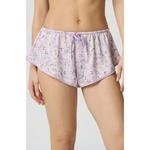 FLORENCE BY MILLS Silky Satin Sleep Shorts - Lavender Bouquet