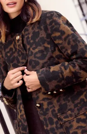 FRIENDS LIKE THESE Collarless Leopard Print Swing Coat