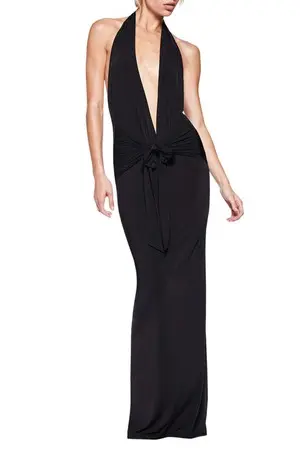 Plunge Halter Maxi Dress