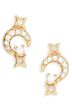 ASTRID & MIYU Pavé Crystal Star & Moon Stud Earrings