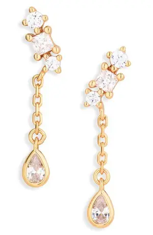 ASTRID & MIYU Pavé Cluster Chain Drop Earrings