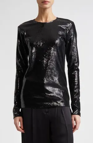 TOTEME Sequin-embellished Jersey Top - Black