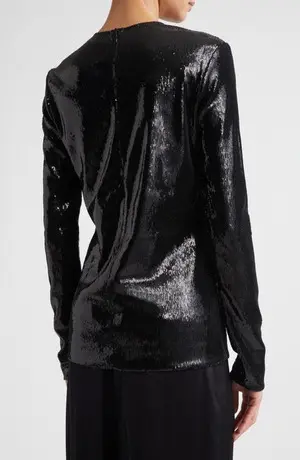 TOTEME Sequin-embellished Jersey Top - Black