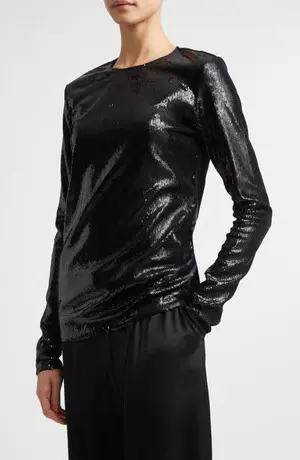 TOTEME Sequin-embellished Jersey Top - Black