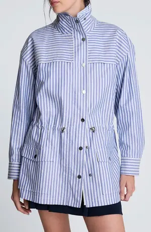 KENNETH COLE Striped Cotton Jacket - Dark Navy/pure White