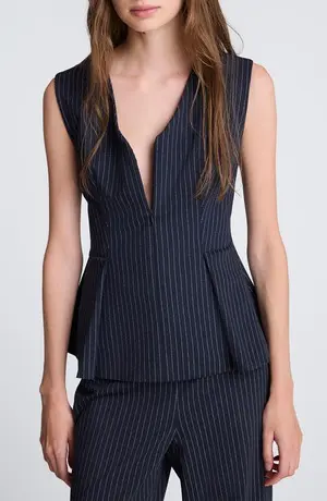 KENNETH COLE Pinstripe V-neck Peplum Top
