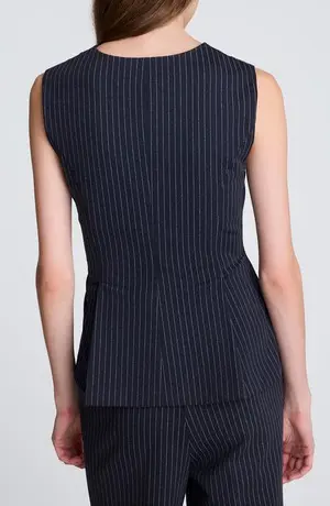 KENNETH COLE Pinstripe V-neck Peplum Top