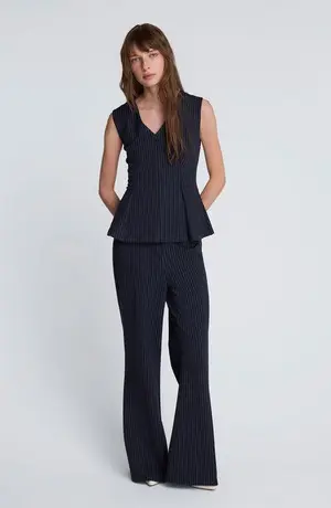 KENNETH COLE Pinstripe V-neck Peplum Top