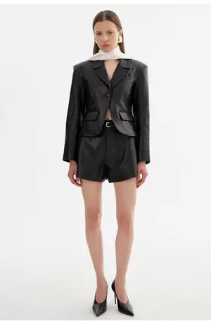 LAMARQUE Valentina Micro Leather Blazer - Black