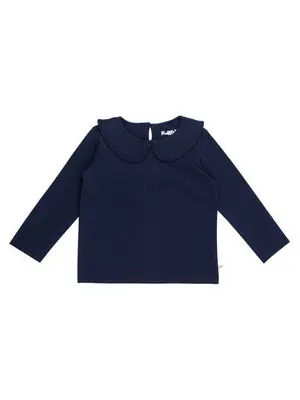 RUFFLEBUTTS Knit Long Sleeve Ruffle Peter Pan Tee - Dark Navy