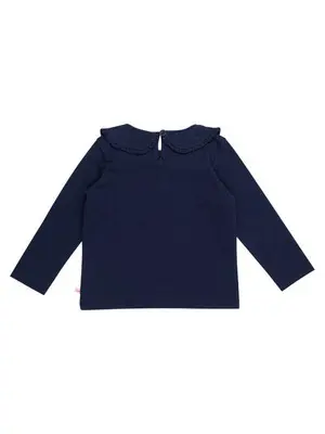 RUFFLEBUTTS Knit Long Sleeve Ruffle Peter Pan Tee - Dark Navy