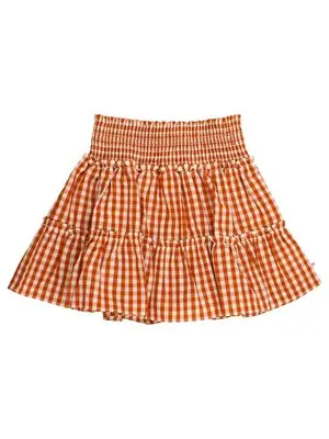 RUFFLEBUTTS Smocked Twirl Skirt Classic Rust Gingham