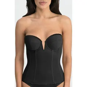 DOMINIQUE INTIMATES Vivienne Convertible Strapless V Wire Longline Corset Bra - Black