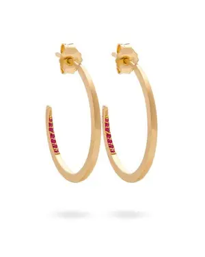 ELOISE JEWELRY Crescent Moon Hoop Earrings With Natural Gemstones - Ruby