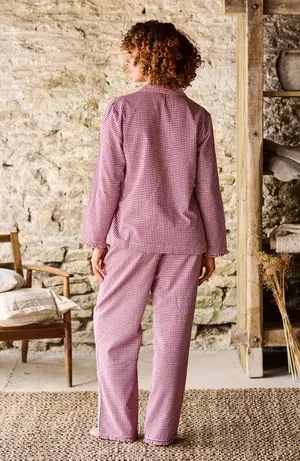 CHRISTY Gingham Ruffle Yarn-dyed Pajamas