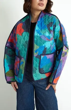 FLORENCIA DAVALOS Marcia Reversible Quilted Jacket - Floral Camo Blue And Green