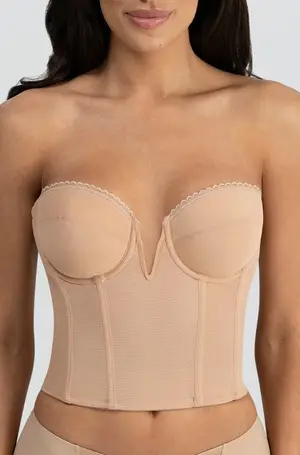 DOMINIQUE INTIMATES Valerie Backless Strapless V-wire Plunge Bustier Bra - Mocha