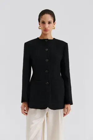 MALINA Carol Fitted Round Neck Blazer - Black