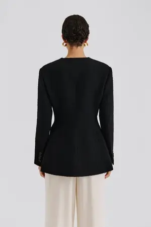 MALINA Carol Fitted Round Neck Blazer - Black