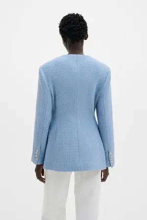 MALINA Carol Textured Round Neck Blazer - Sky