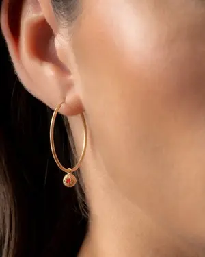 ELOISE JEWELRY Moon Hoop Earrings With Natural Gemstones - Ruby