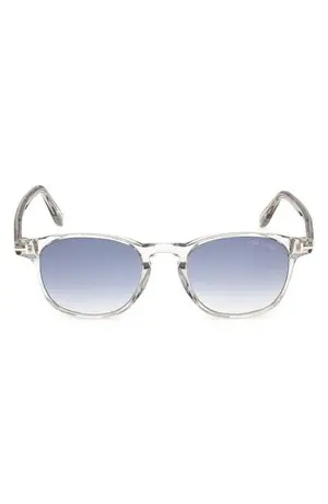 TOM FORD Holt 50mm Gradient Round Sunglasses - Shiny Grey/blue Lens