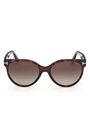 TOM FORD Tallulah 56mm Gradient Round Sunglasses - Dark Havana/gradient Smoke
