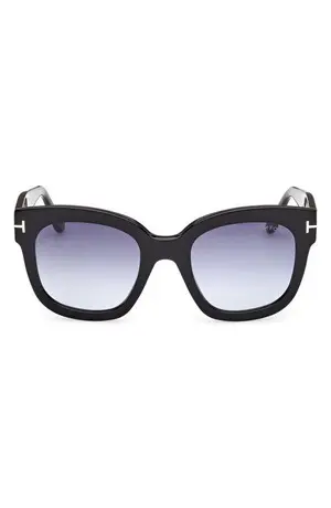 TOM FORD Beatrix 52mm Gradient Geometric Sunglasses Shiny Black/gradient Blue