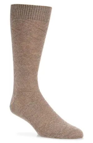Canali Diamond Jacquard Wool Blend Dress Socks - Brown