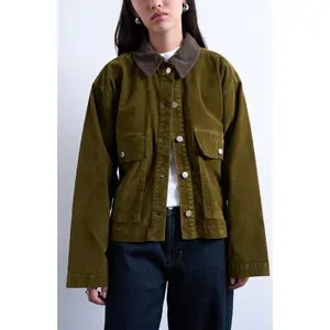 Topshop Corduroy Collar Jacket - Khaki