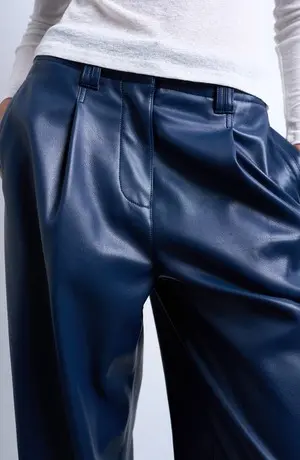 Topshop Pleated Straight-leg Faux Leather Trousers