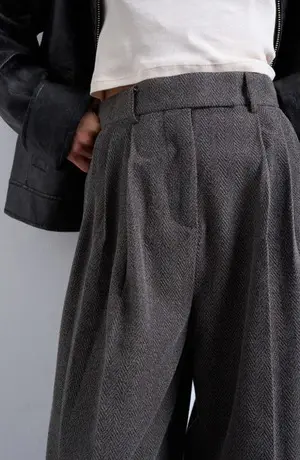 Topshop Herringbone Pleated Wide-leg Pants