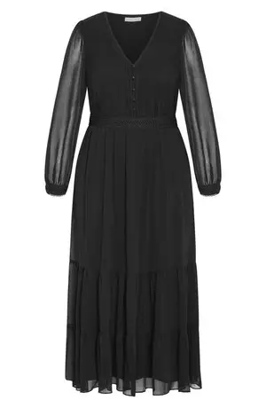 City Chic Kianna Sheer Long Sleeve Maxi Dress