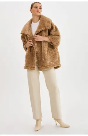 LAMARQUE Ohanna Faux Fur Coat - Caramel