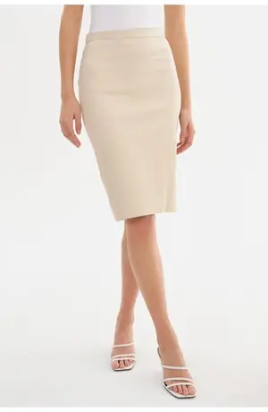 LAMARQUE Avana Leather Pencil Skirt - Bone